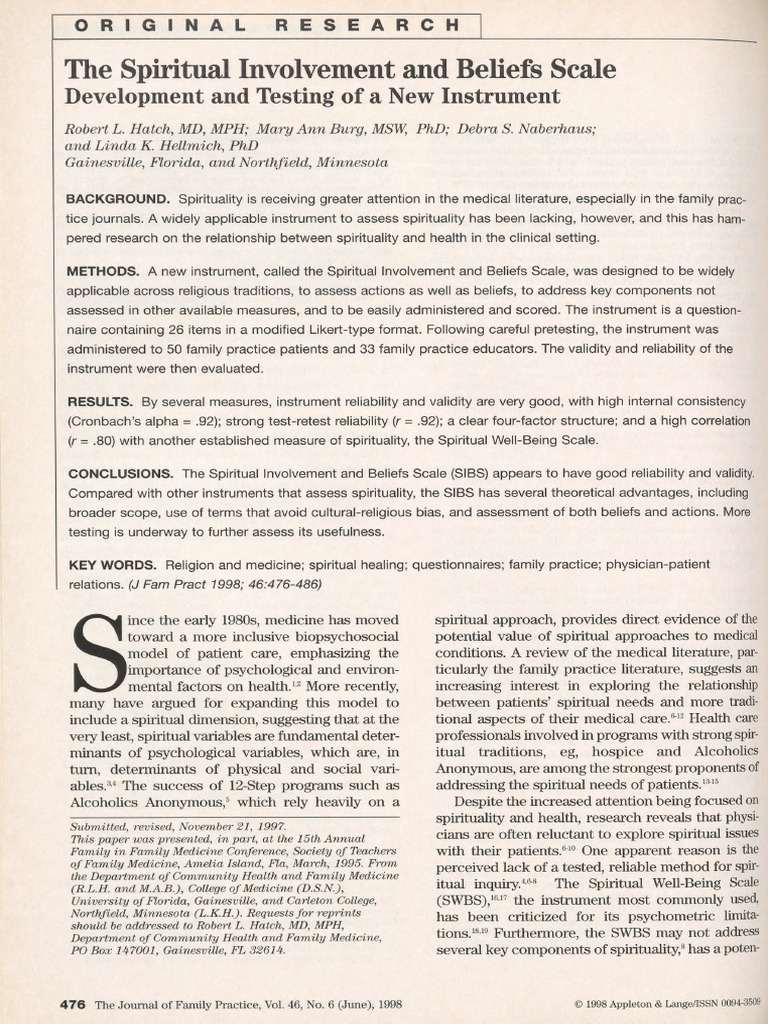 JFP 1998 06 v46 I6 The Spiritual Involvement and Beliefs SC | PDF ...