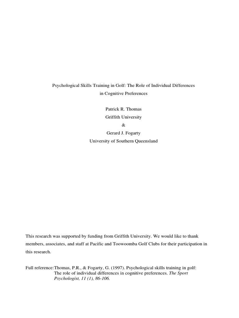 PST in Golf | PDF | Psychology | Cognitive Behavioral Therapy