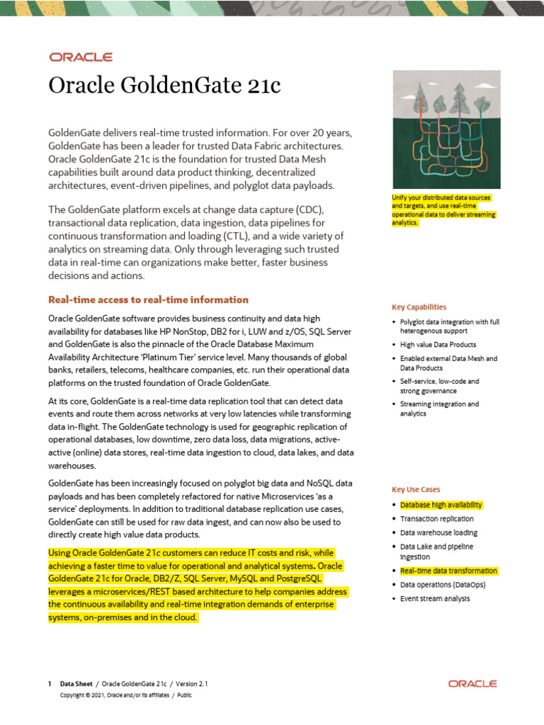 Oracle-Goldengate-21c-Data-Sheet | PDF | Databases | Ibm Db2