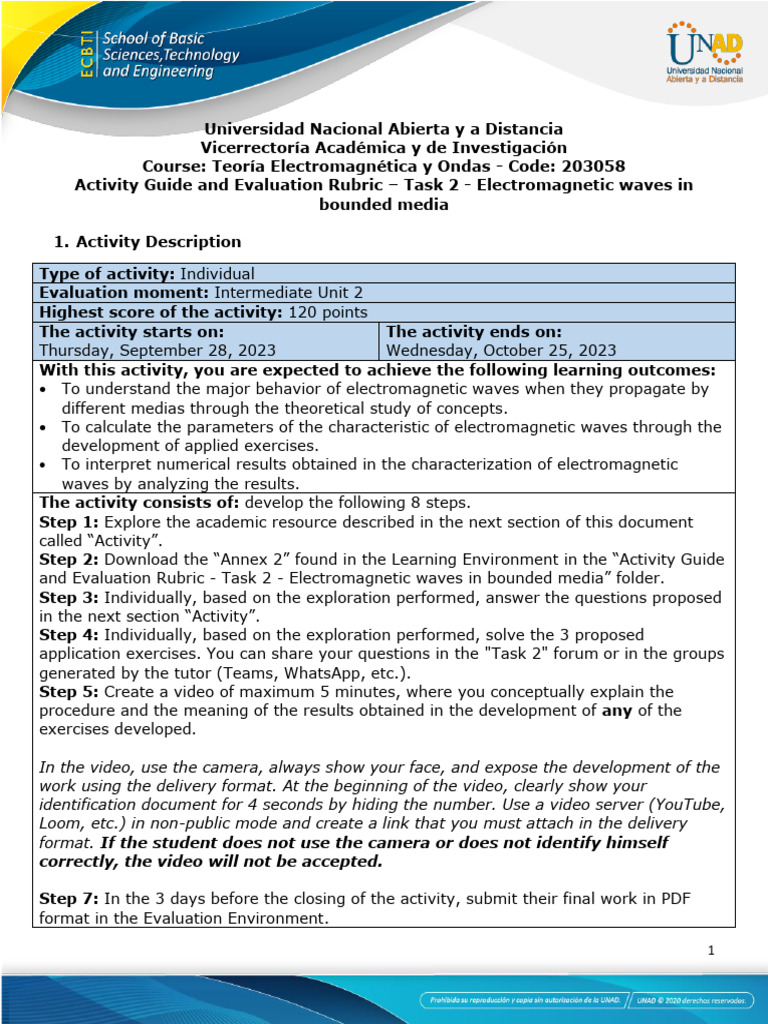 Activity Guide and Evaluation Rubric - Unit 2 - Task 2 - Electromagnetic Waves in Bounded Media ...