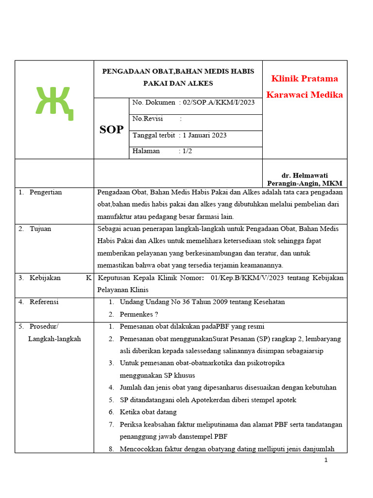 SOP Pengadaan Obat, BMHP Dan Alkes | PDF