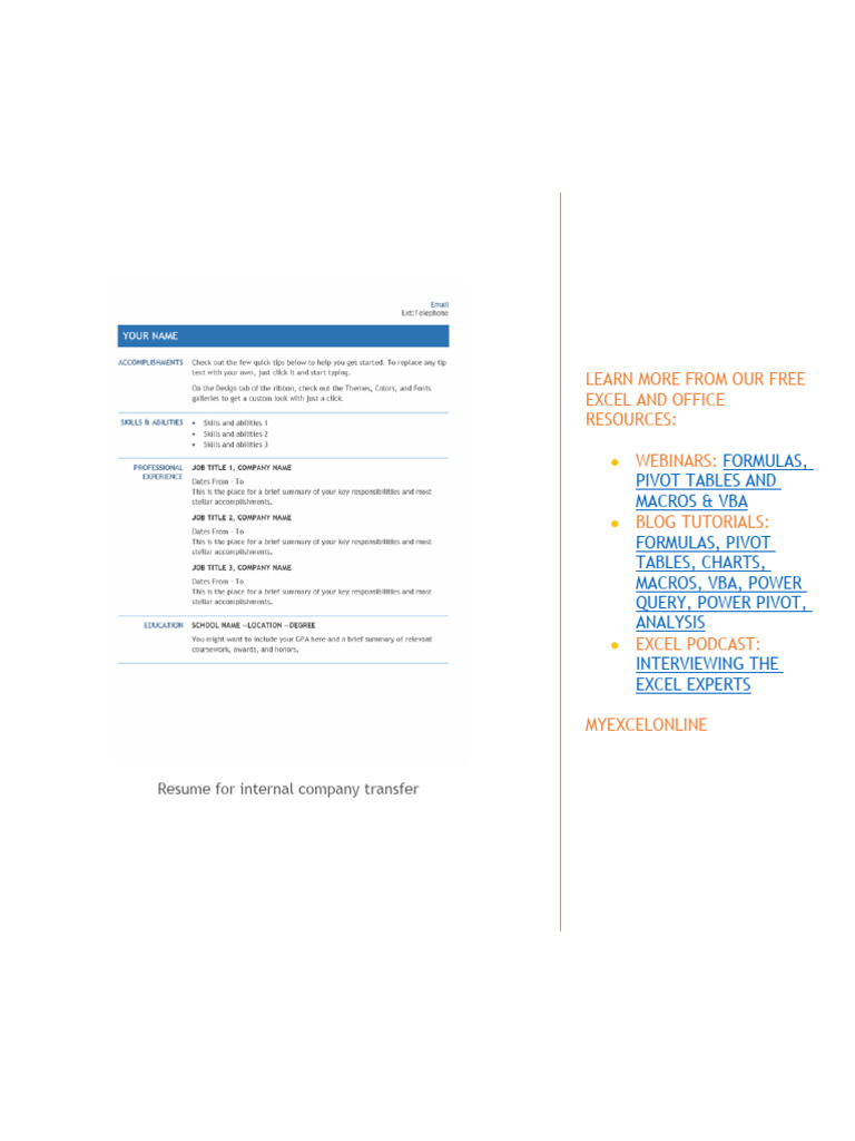 Resume For Internal Company Transfer | PDF | Microsoft Excel | Computing
