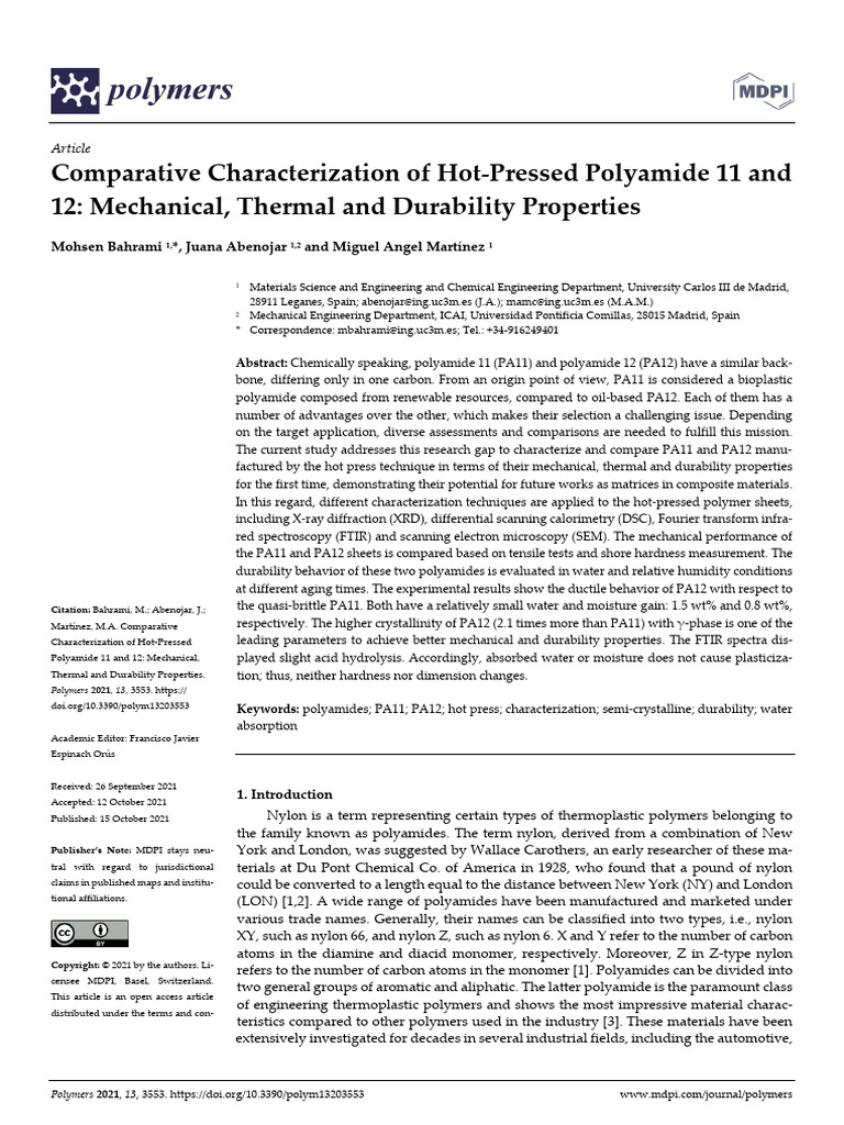 Comparative Characterization of Hot-Pressed Polyam | PDF | Nylon ...