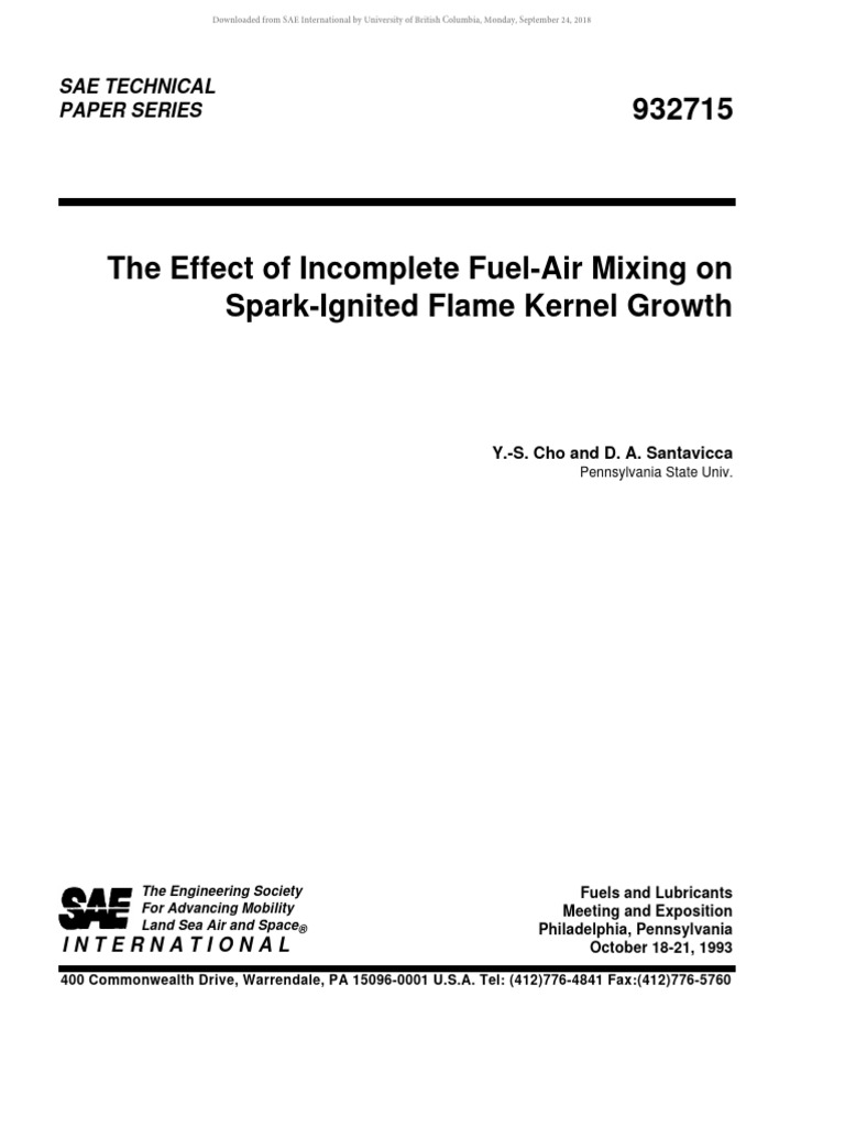 Sae Technical Paper Series: Y.-S. Cho and D. A. Santavicca | PDF ...