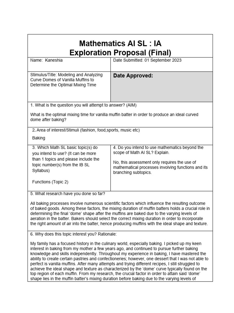 Mathematics AI SL - IA Exploration Proposal (Final) | PDF | Muffin ...