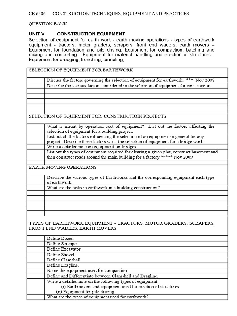 UNit 5 QB Construction Equipment | PDF | Crane (Machine) | Heavy Equipment