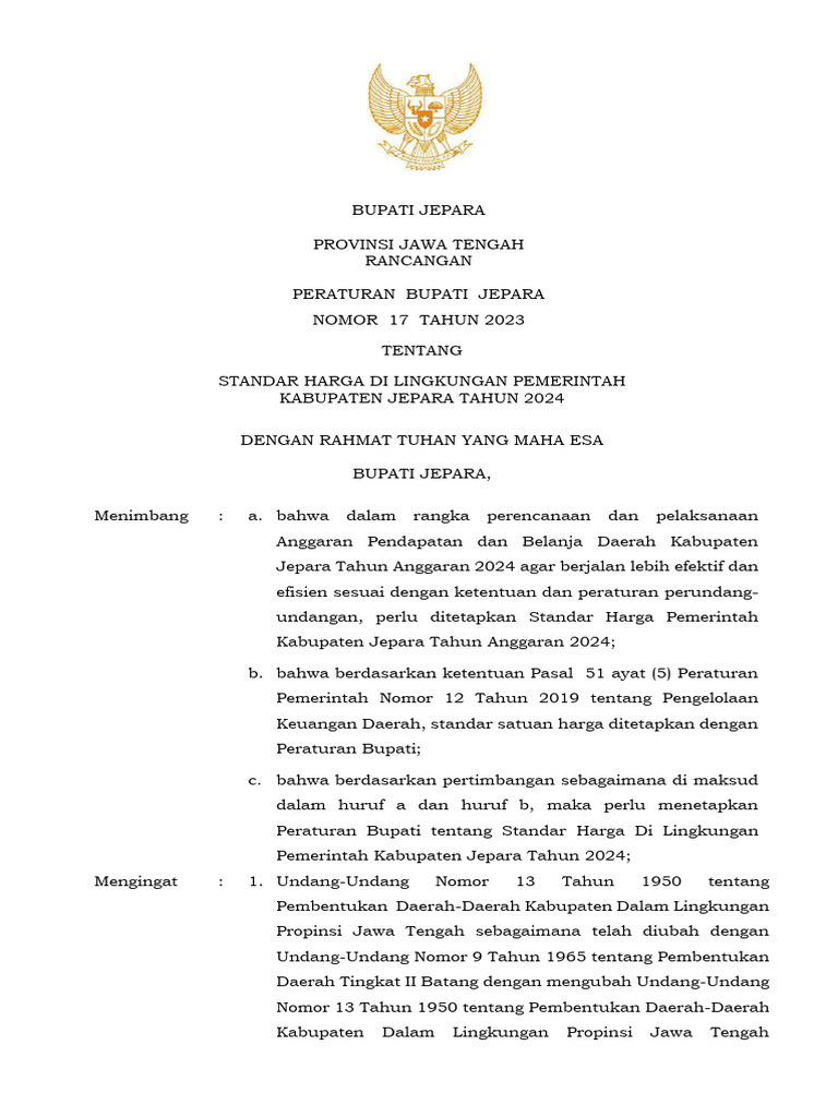 Standar Pemkab Jepara Tahun 2024 | PDF