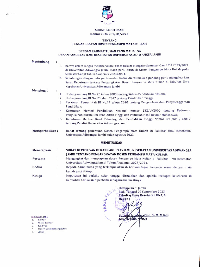 SK Dosen Pengampu Farmasi Ganjil 23-24 | PDF