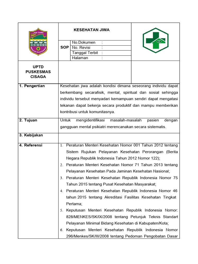 Sop Kesehatan Jiwa | PDF