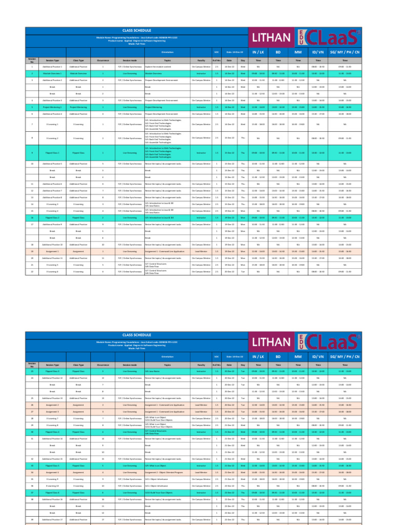 BDSE-PFS-1222-Class Schedule-14Dec2022 | PDF | Educational Technology | Computer Science