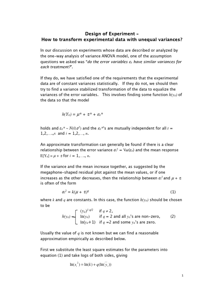 Doe How To Transform Data With Unequal Variances | PDF | Analysis Of Variance | Errors And Residuals