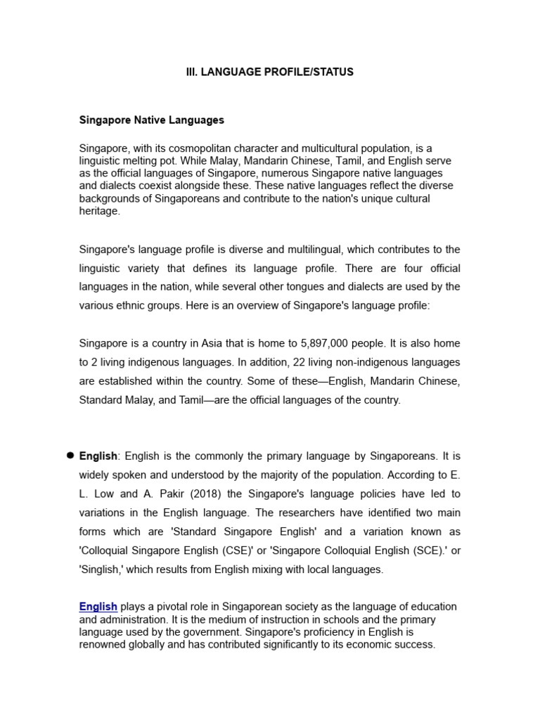 III - Language Profile | PDF | Mandarin Chinese | Languages Of Singapore