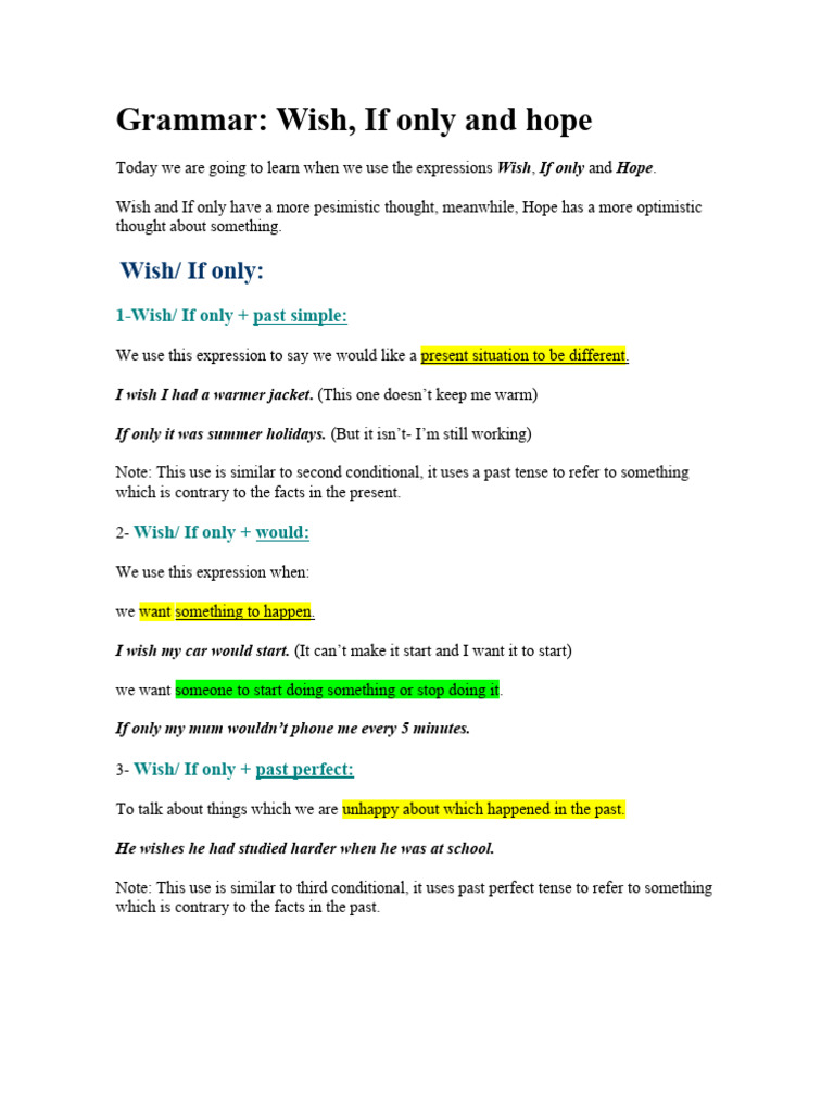 Wish - If Only - Hope (Theory) | PDF