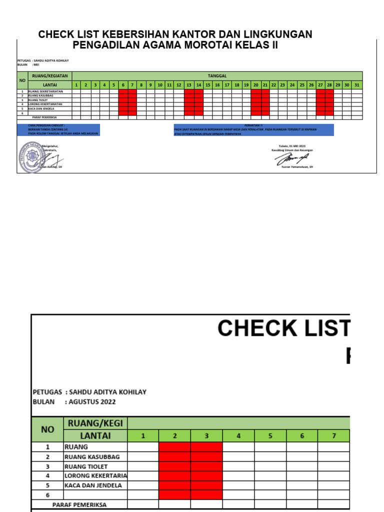 Cheklist Kebersihan Kantor - Adit | PDF