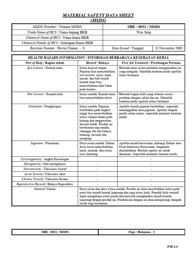 MSDS Wax Strip Pembersih Lantai | PDF