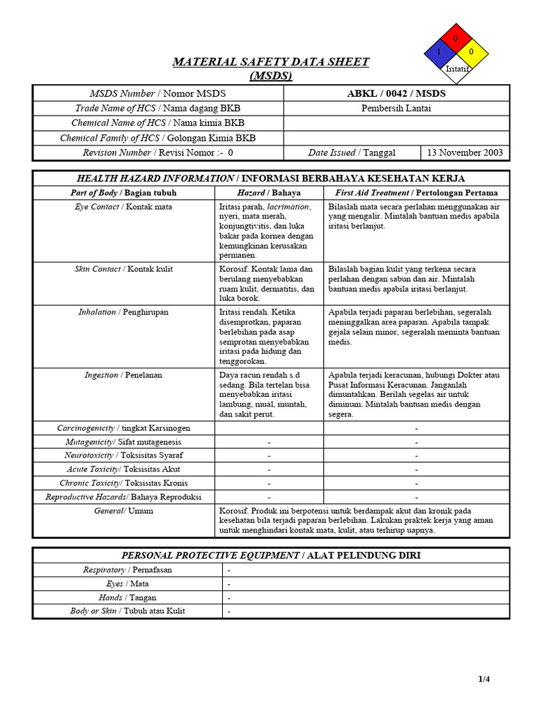 MSDS Pembersih Lantai - InDO | PDF