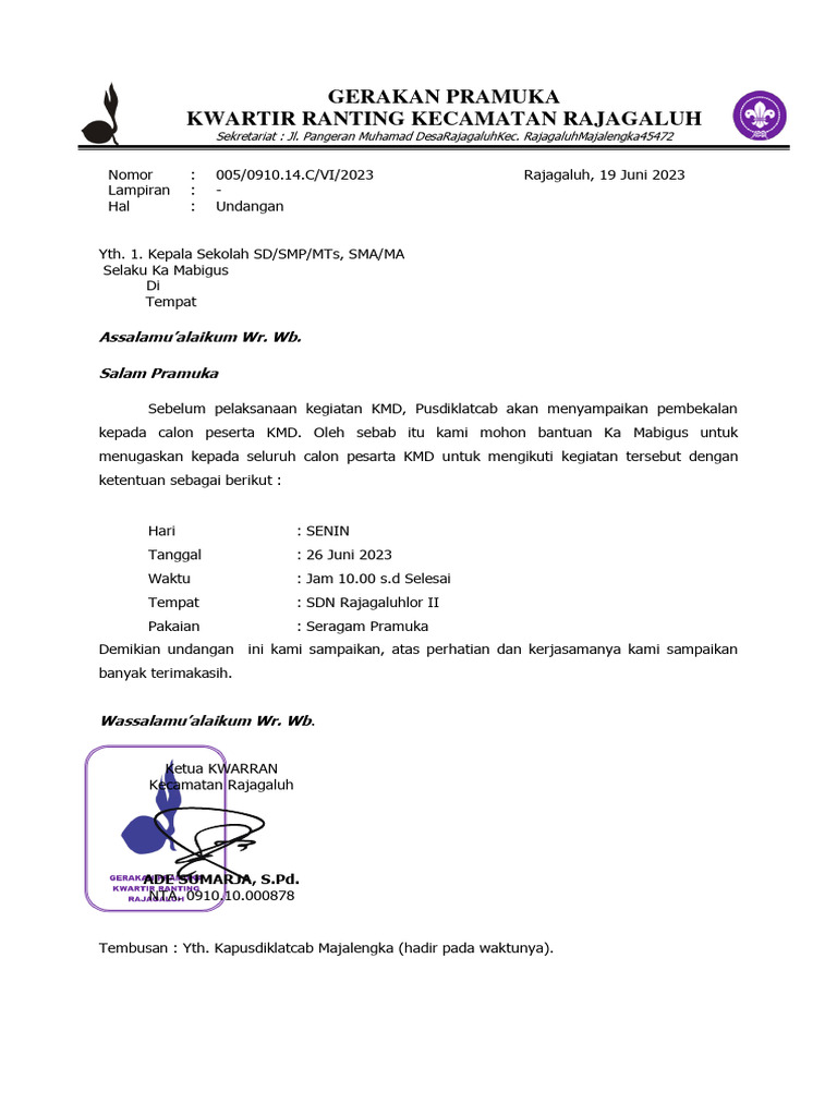 Surat Undangan Rapat Pembekalan KMD | PDF