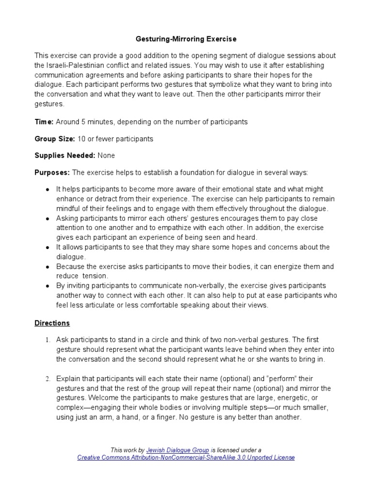Gesturing-Mirroring Dialogue Exercise | PDF | Gesture | Nonverbal ...