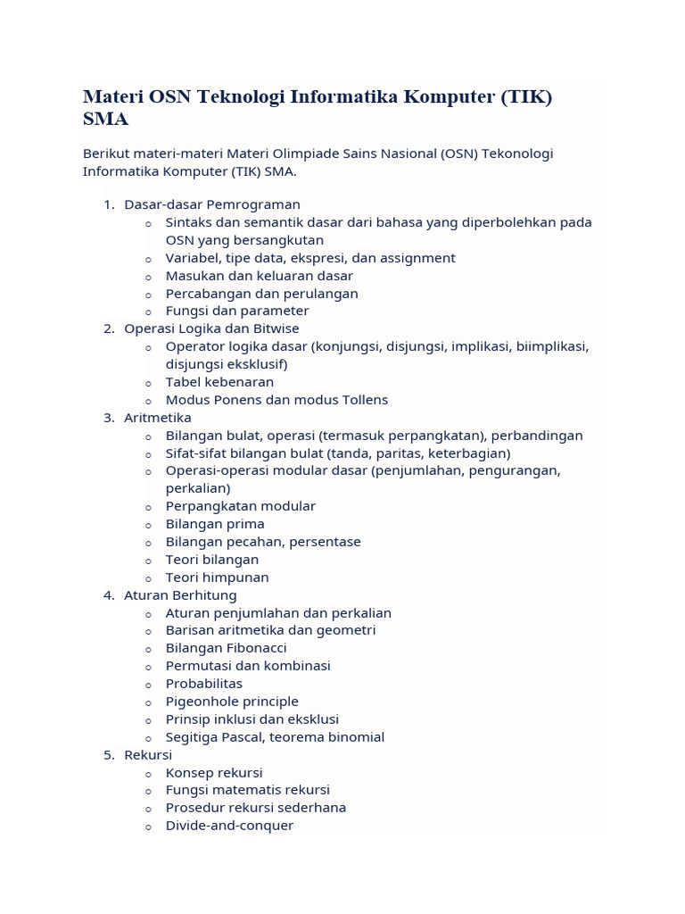 Materi OSN Teknologi Informatika Komputer | PDF | Metode & Bahan Ajar