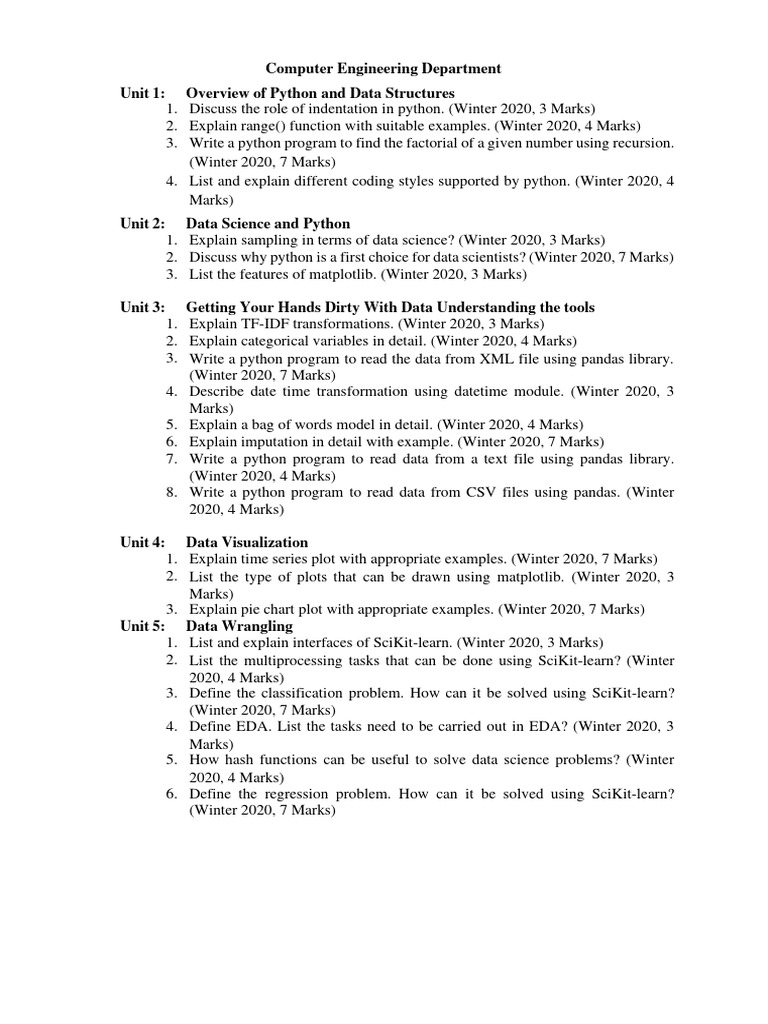 PDS Question Bank | PDF | Python (Programming Language) | Data