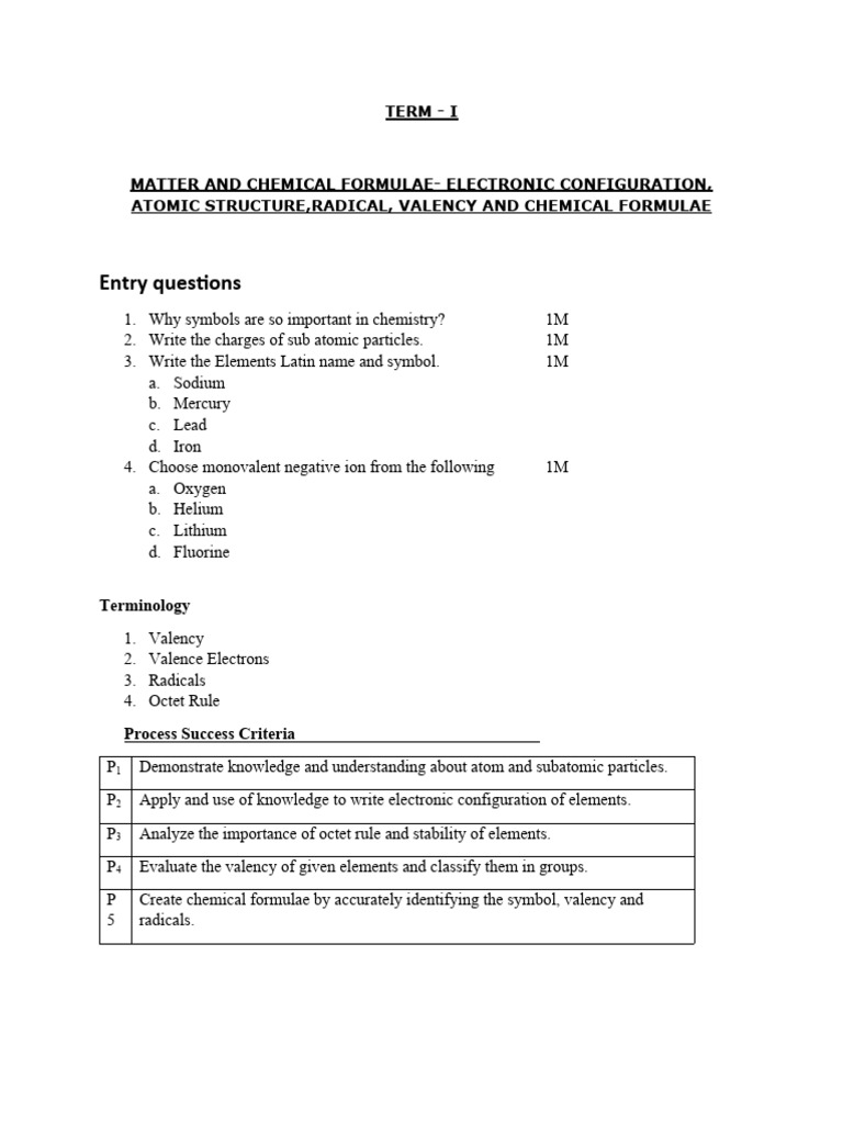 Index Task 2 Radicals Valency Chemical Formulae | Download Free PDF ...