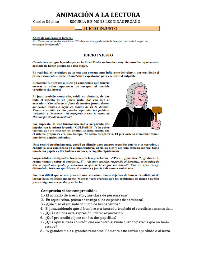 Animacion A La Lectura 10 Grado | PDF