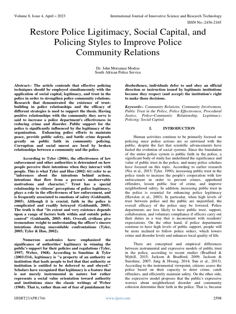 Restore Police Ligitimacy, Social Capital, and Policing Styles To ...