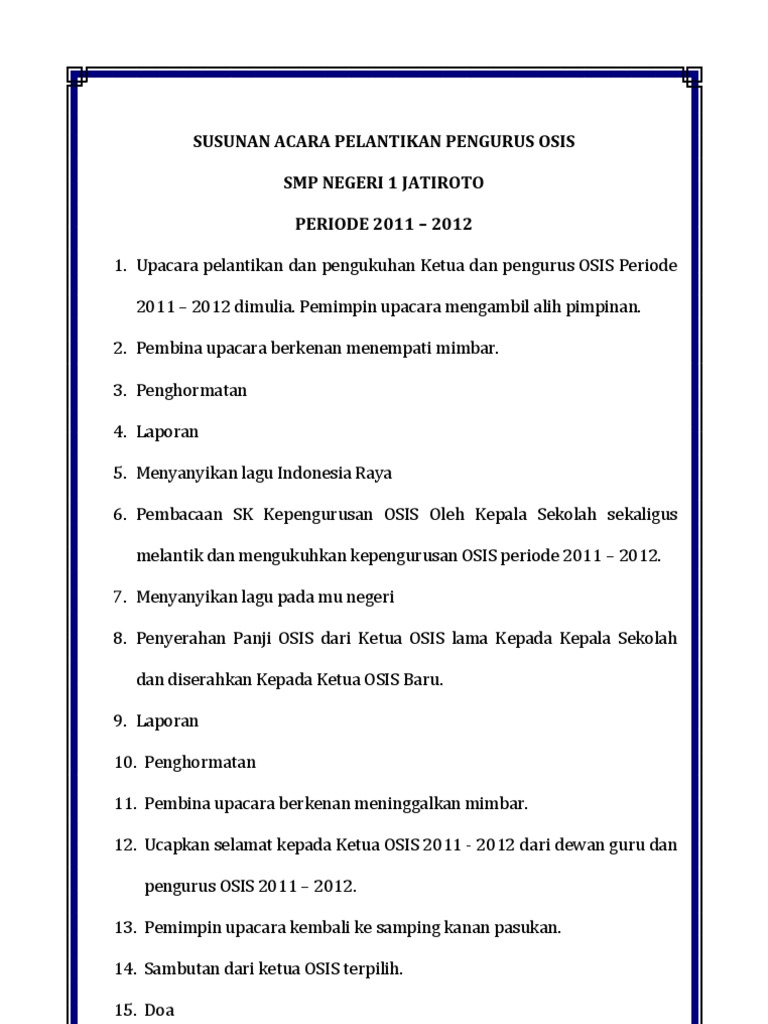 Contoh Susunan Acara Pelantikan Osis - Riset Contoh Susunan Acara Pelantikan Osis - Riset