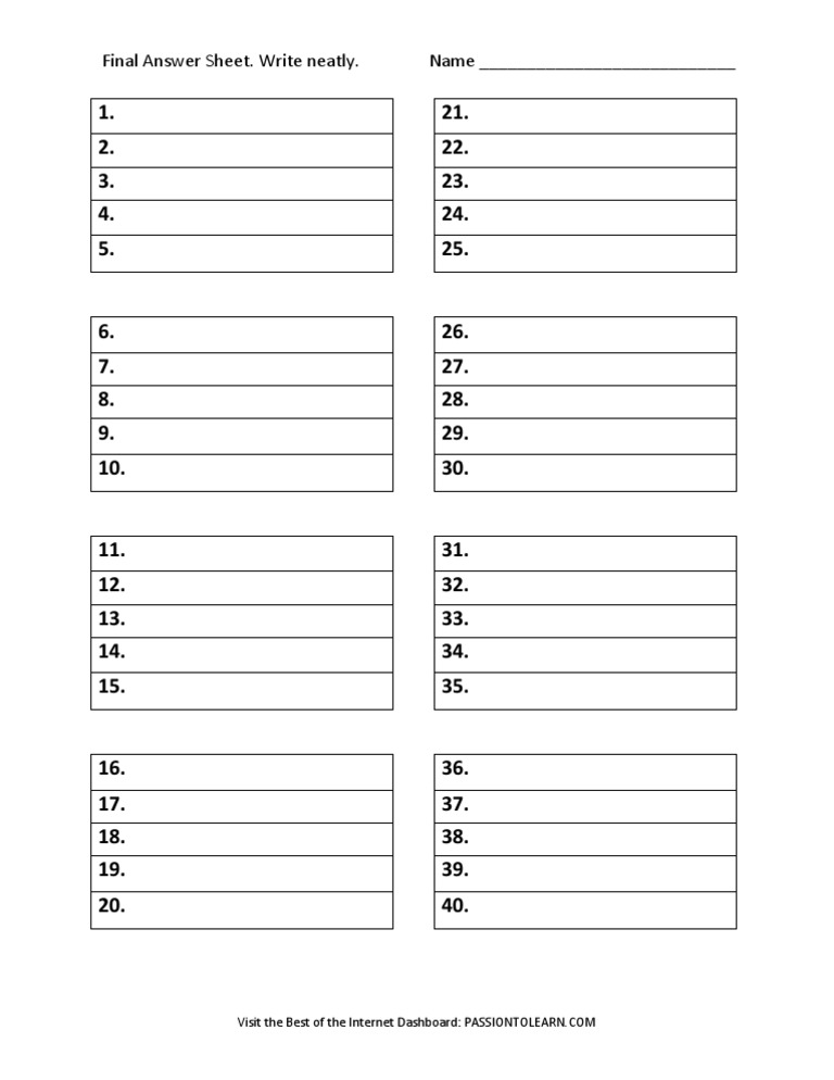 Printable 40 Question Answer Sheet Pdf Games Activities