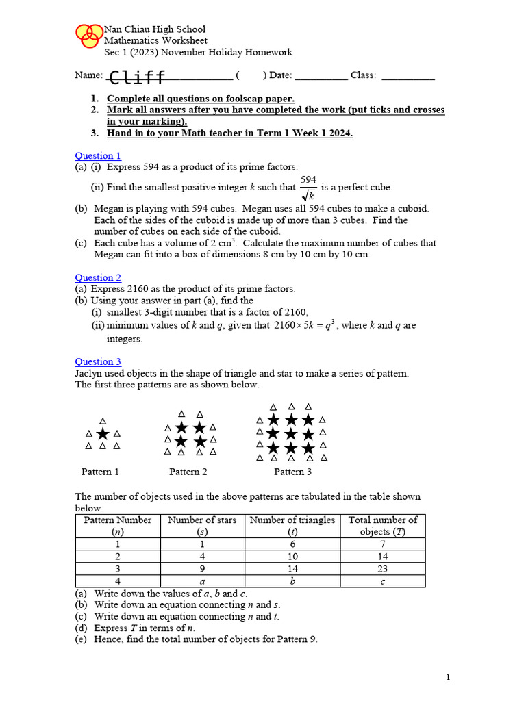 Worksheet - Sec - 1 - Extra Practice | PDF | Area | Numbers