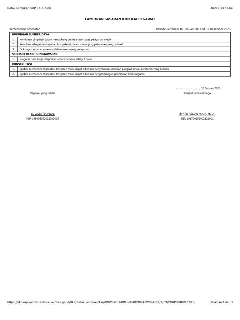 Cetak Lampiran SKP - E-Kinerja | PDF