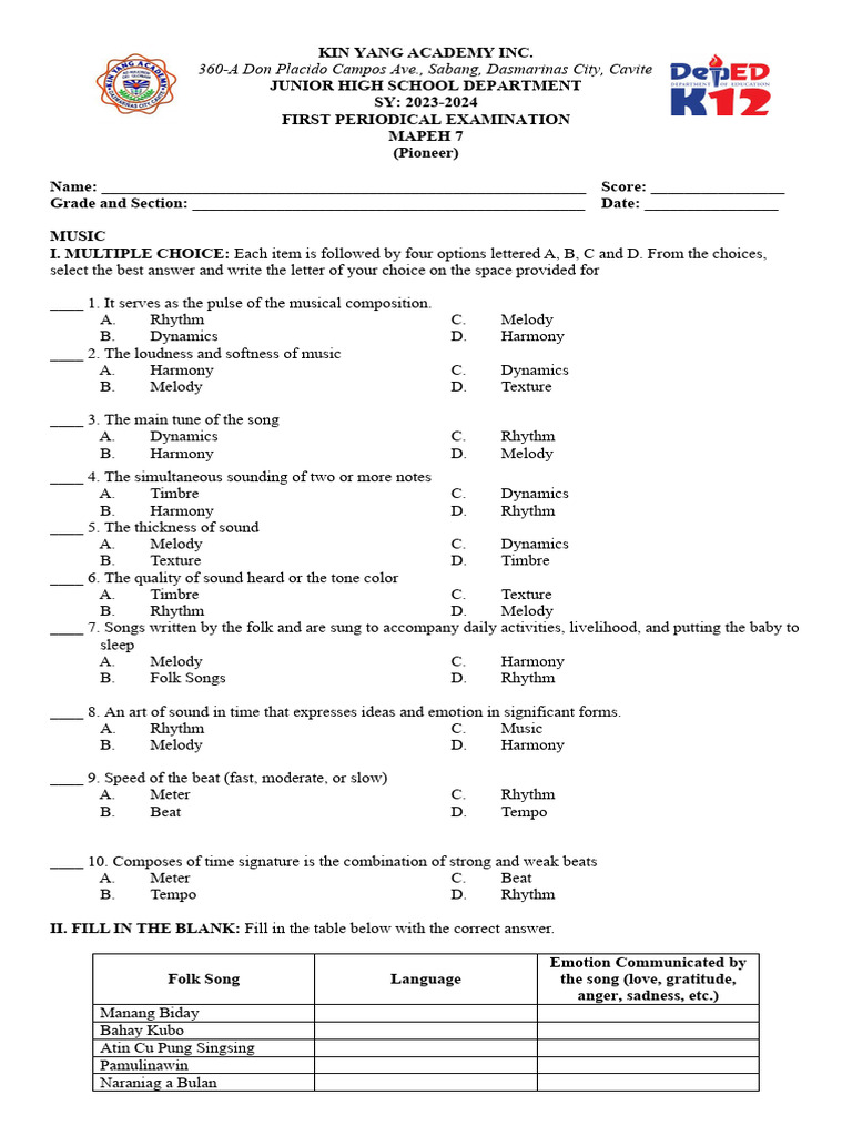 Grade 7 MAPEH | PDF | Flexibility (Anatomy) | Rhythm