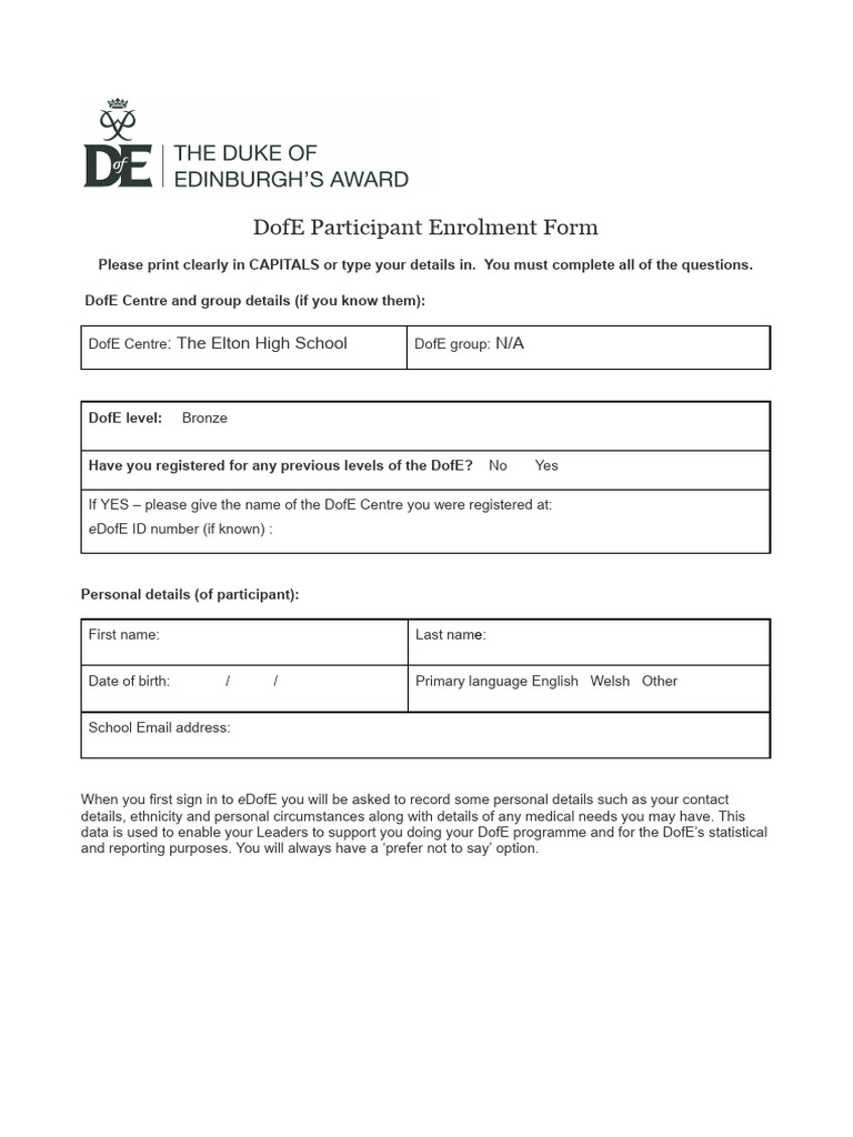 DofE Form 2023 4 | PDF