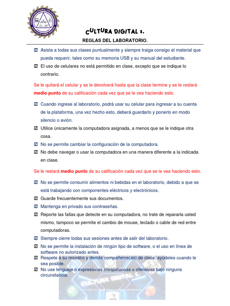Reglas de Clase, Cultura Digital 1 2023 | PDF