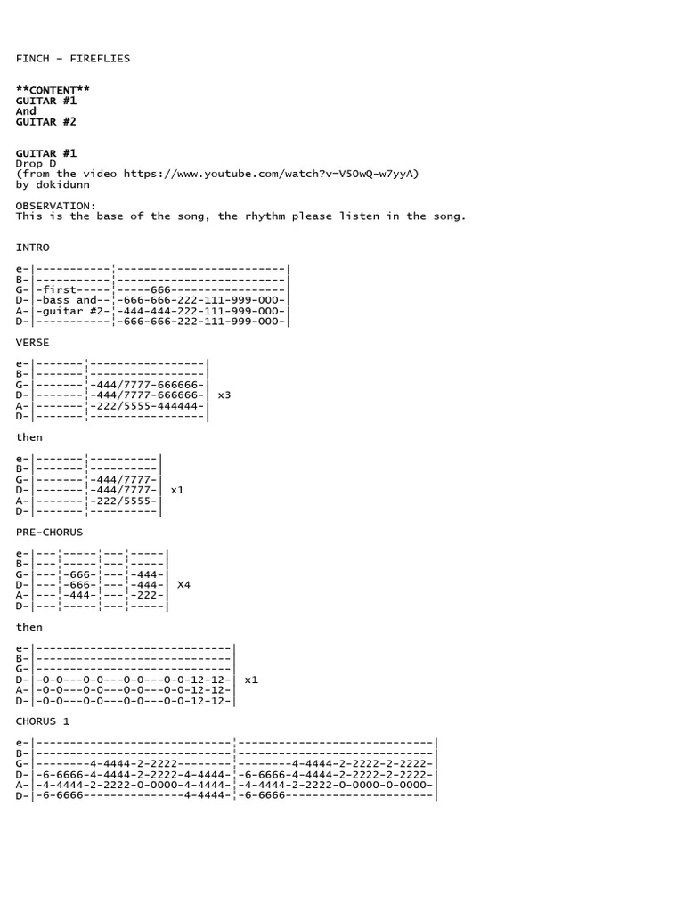 Finch - Fireflies (2 Guitars Tabs) | PDF | Computers