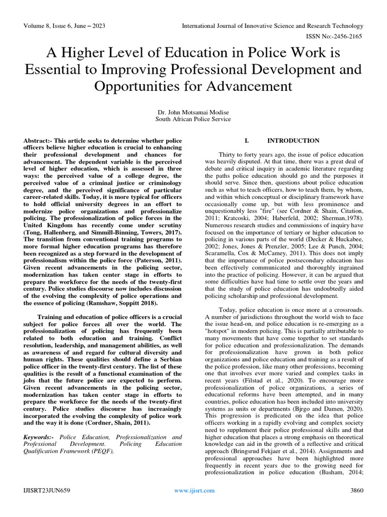 A Higher Level of Education in Police Work Is Essential To Improving ...