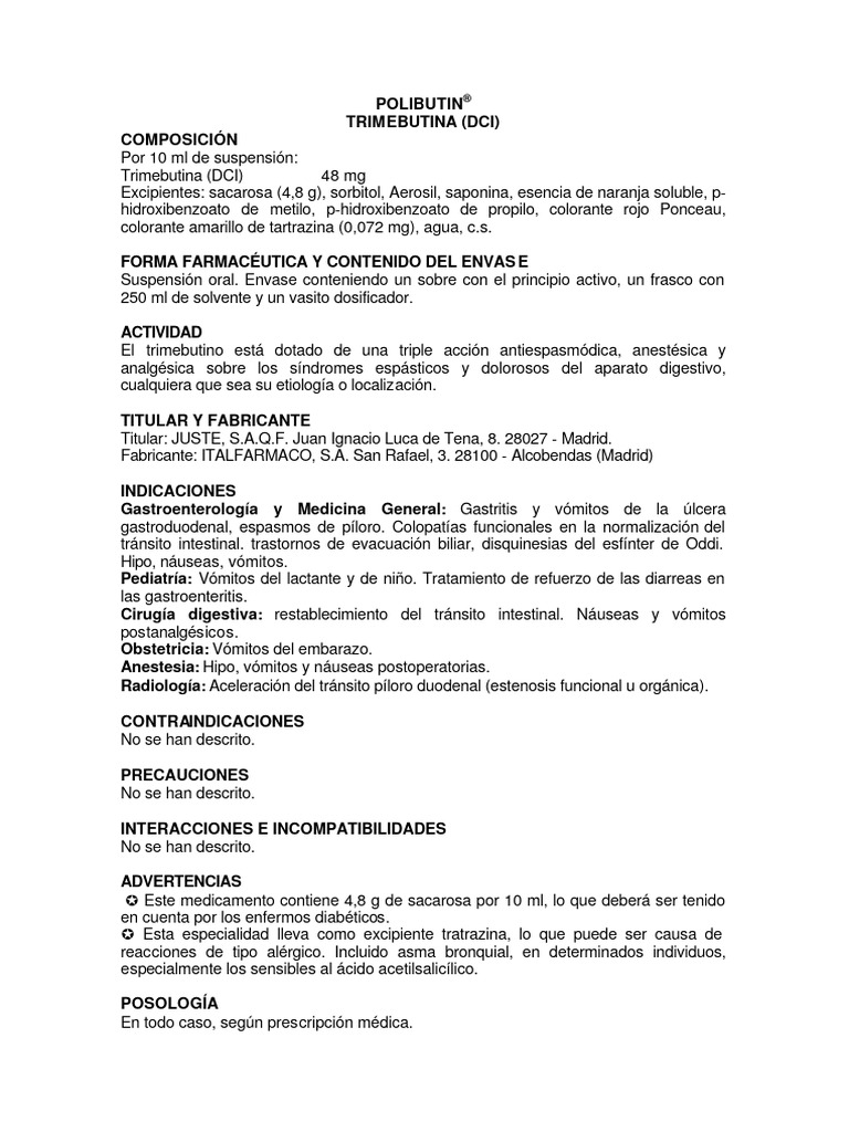 Polibutin: Trimebutina para Espasmos Digestivos | PDF | Medicamentos ...