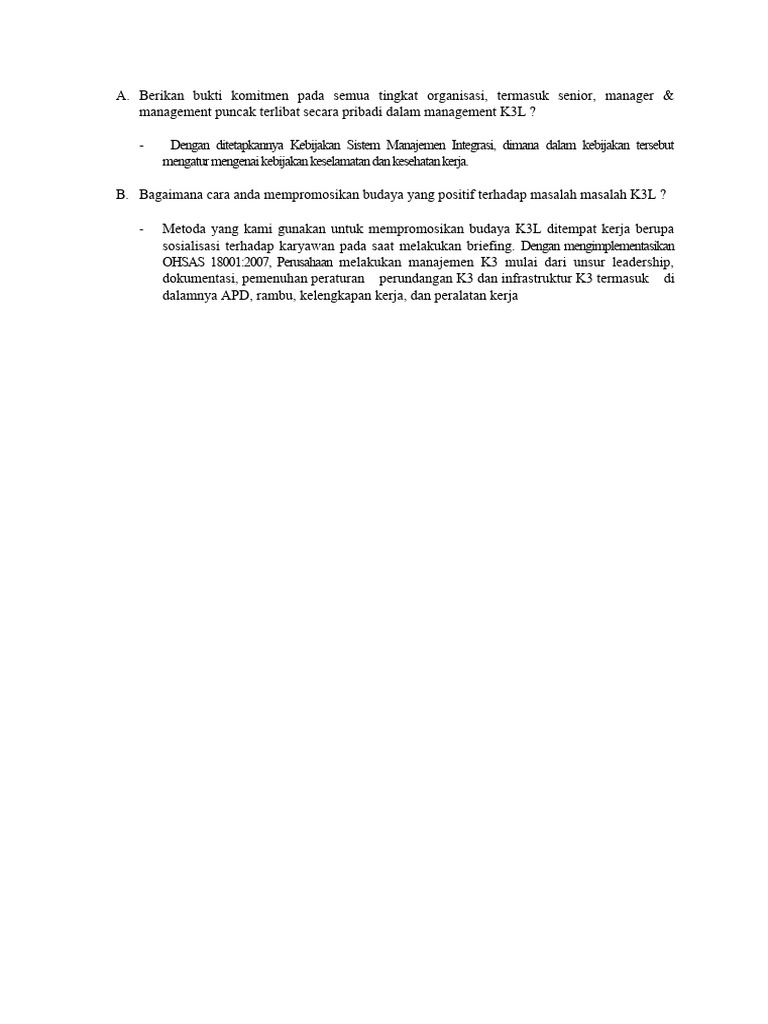 1.1 Komitmen K3L Melalui Kepimpinan | PDF | Bisnis