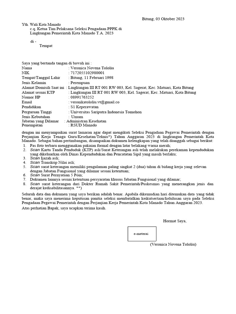 Format Surat PPPK T.A 2023 | PDF