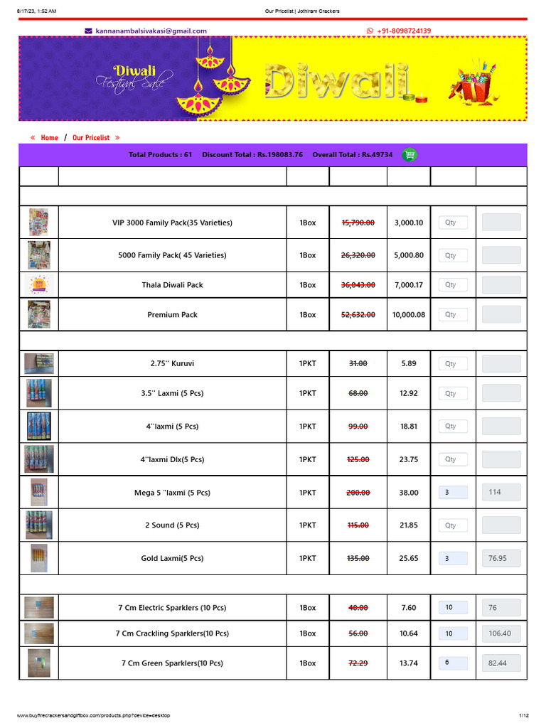 Our Pricelist - Jothiram Crackers | PDF