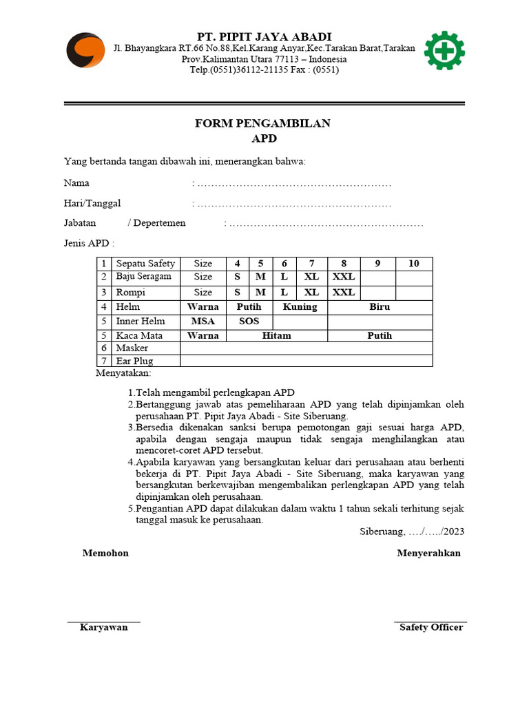 2.form Pengambilan APD | PDF