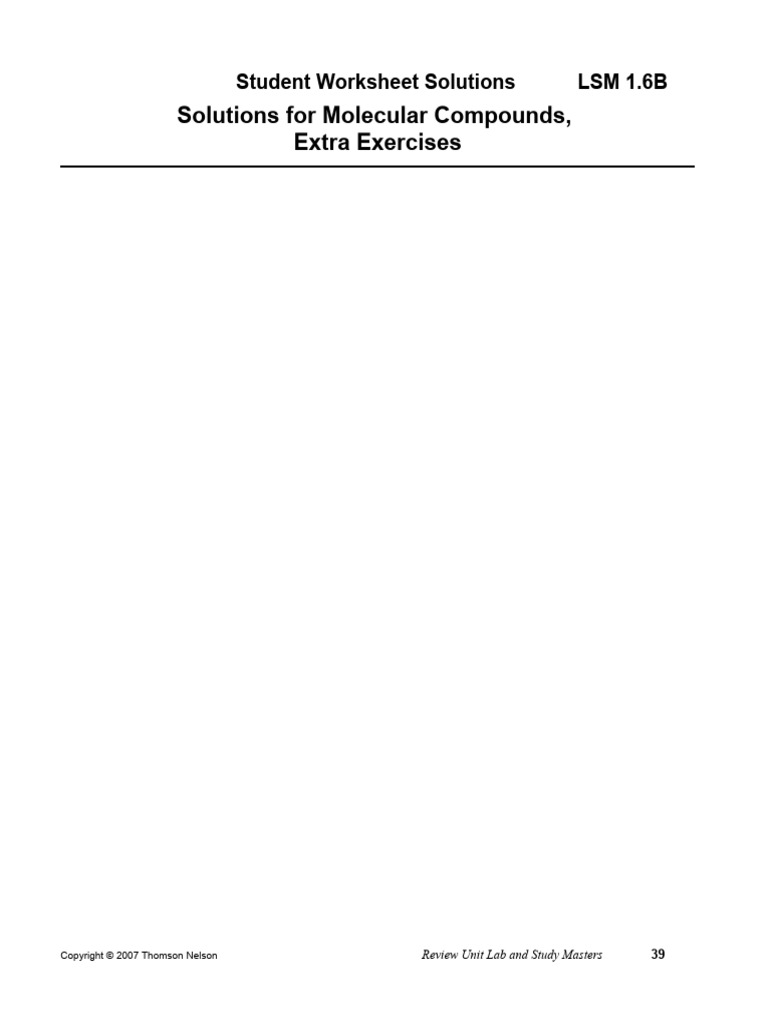 1.6B Solutions For Molecular Compounds, Extra Exercises | PDF | Science ...