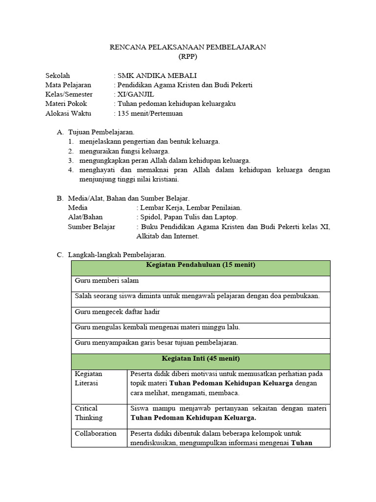 RPP Kelas Xi SMK Andika Mebali | PDF | Karier & Perkembangan