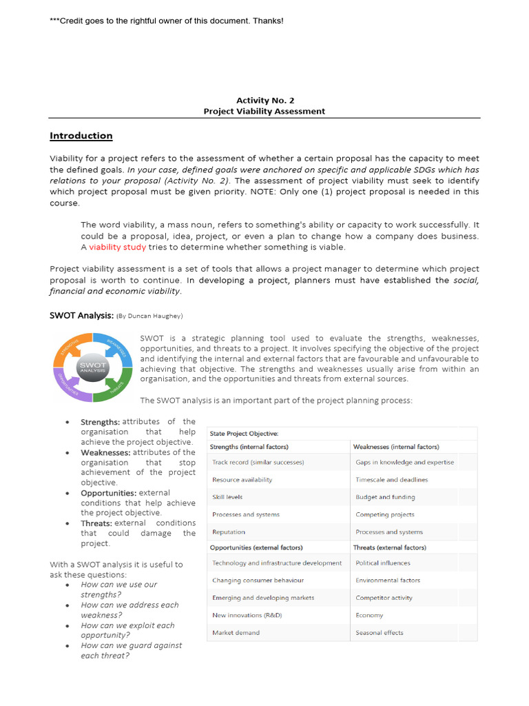 Activity No 2 Project Viability Assessment | PDF | Swot Analysis ...