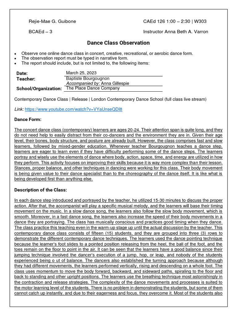Dance Observation Online - Final | PDF | Dances | Learning