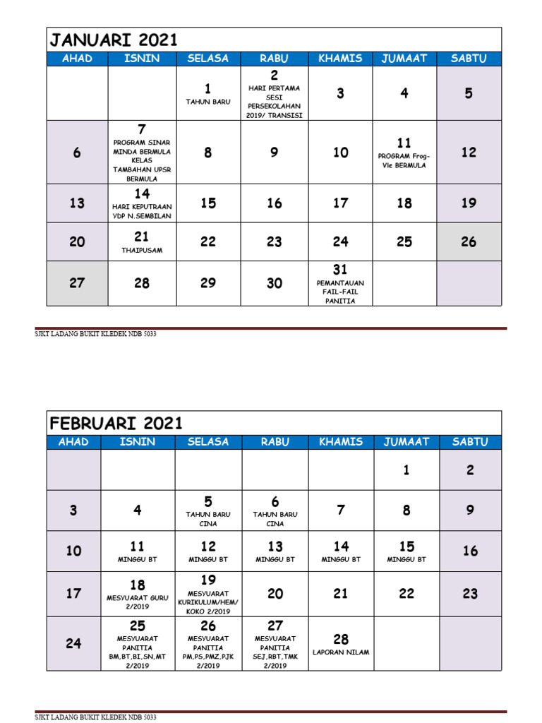 Takwim Kurikulum 2021 | PDF