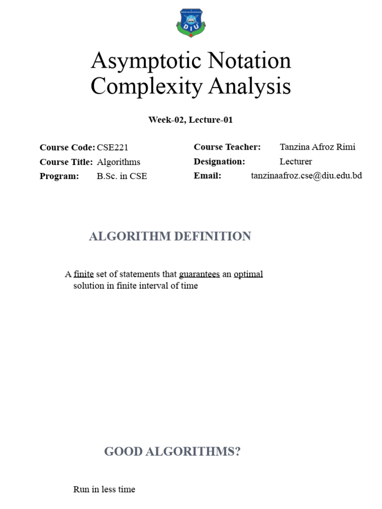 W-2 - L-1 - Asymptotic Notation Complexity Analysis | PDF | Time Complexity | Systems Theory