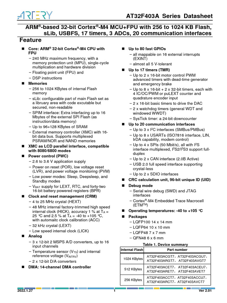 DS At32f403a V2.01 en | PDF | Microcontroller | Flash Memory