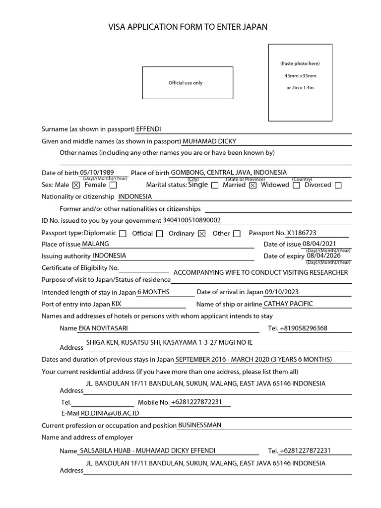 Visa App Form - Dicky - MF | PDF | Travel Visa | Passport Visa App Form - Dicky - MF | PDF | Travel Visa | Passport