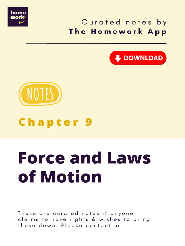 Force And Law Of Motion Notes Pdf Force Newton S Laws Of Motion